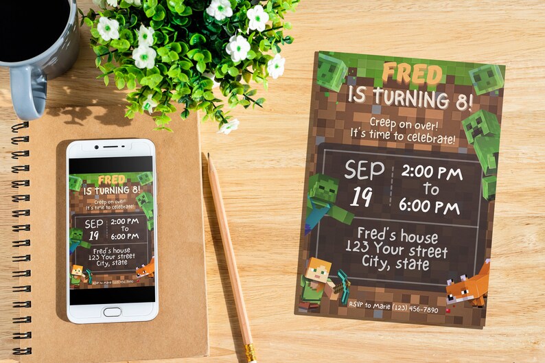 Minecrafter Birthday Invitations, Minecraft Invitate, Mine Birthday ...