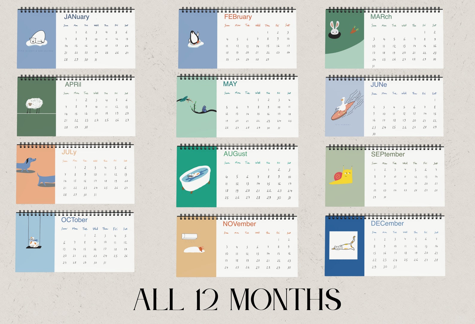 Calendar, 2024 Cute Animal Calendar, 2024 Desk Calendar, Monthly ...