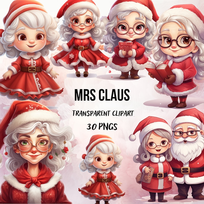 Mrs Claus Clipart Mrs Claus PNG Bundle Christmas Watercolor Christmas ...