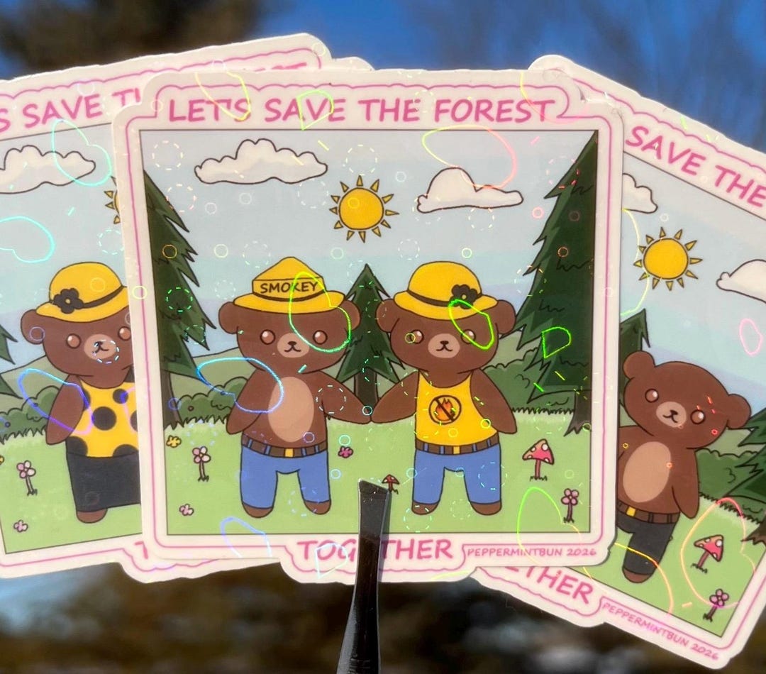 Let’s Save the Forest Together / Smokey Bear Holographic Vinyl Sticker ...