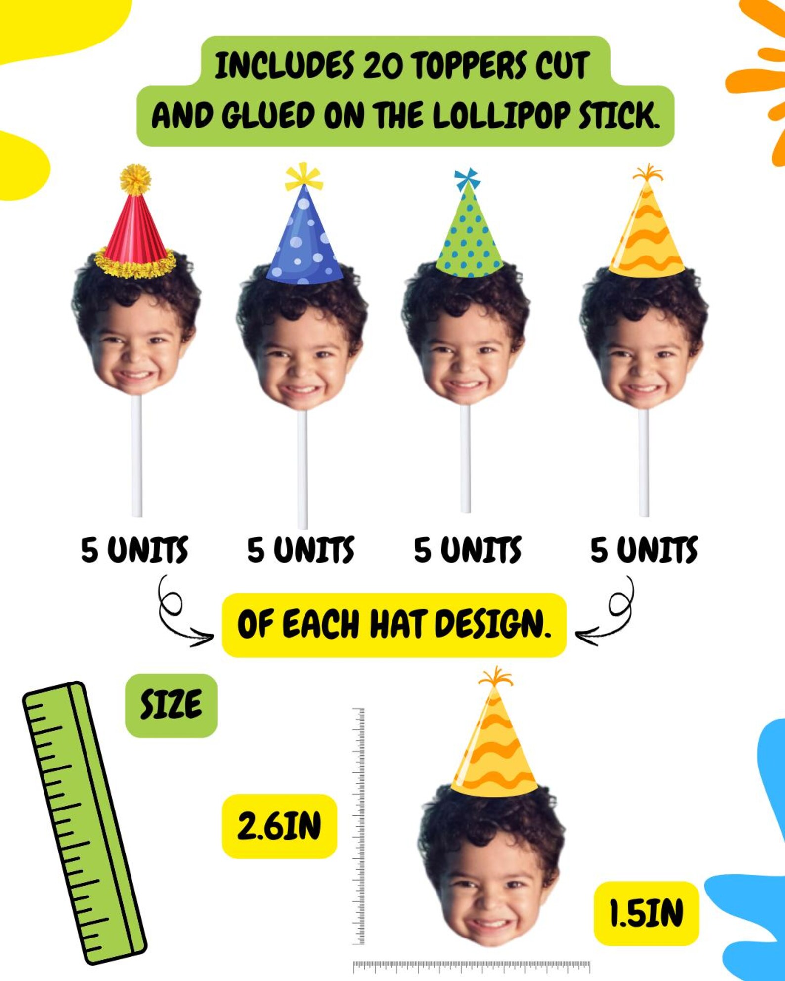 Custom Photo Cupcake Toppers, Fun Face Cut-out Topper, Set of 20 - Etsy