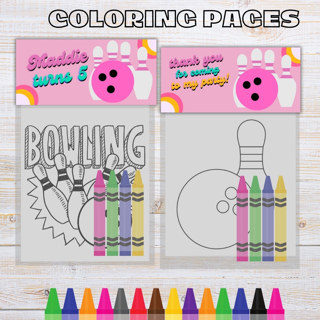 Bowling Mini Coloring Pages & Crayons: Birthday Party Favors - Etsy