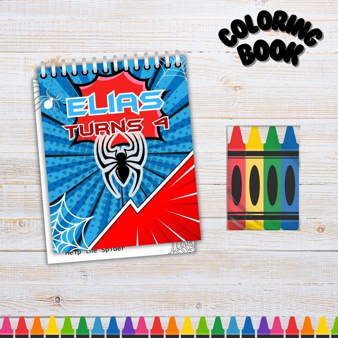Spider, Spider Mini Coloring Book and Crayons, Spider Birthday Party ...