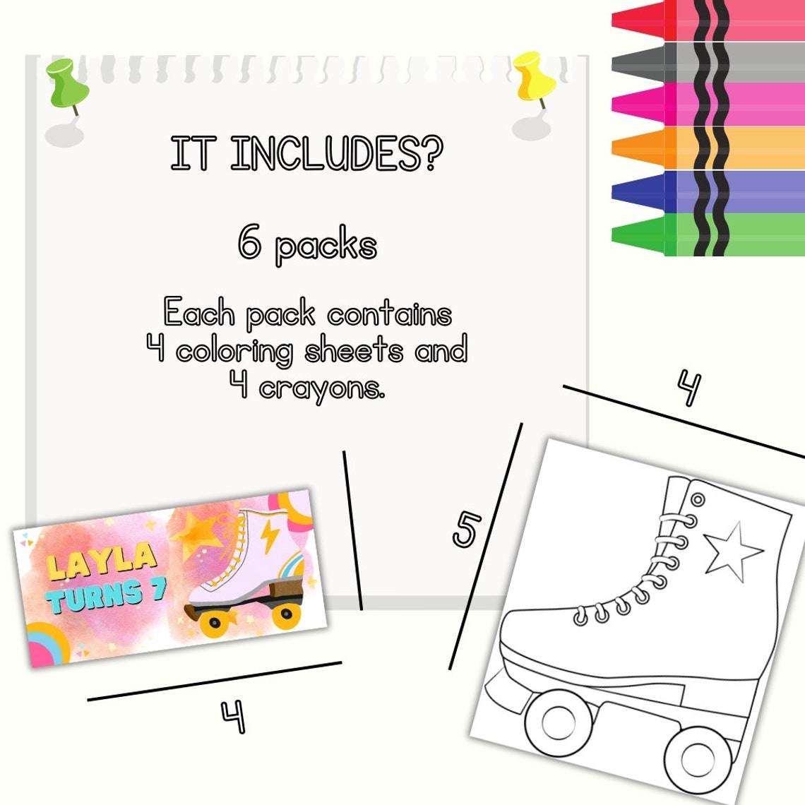 Roller Skates Mini Coloring Pages & Crayons: Birthday Party Favors - Etsy