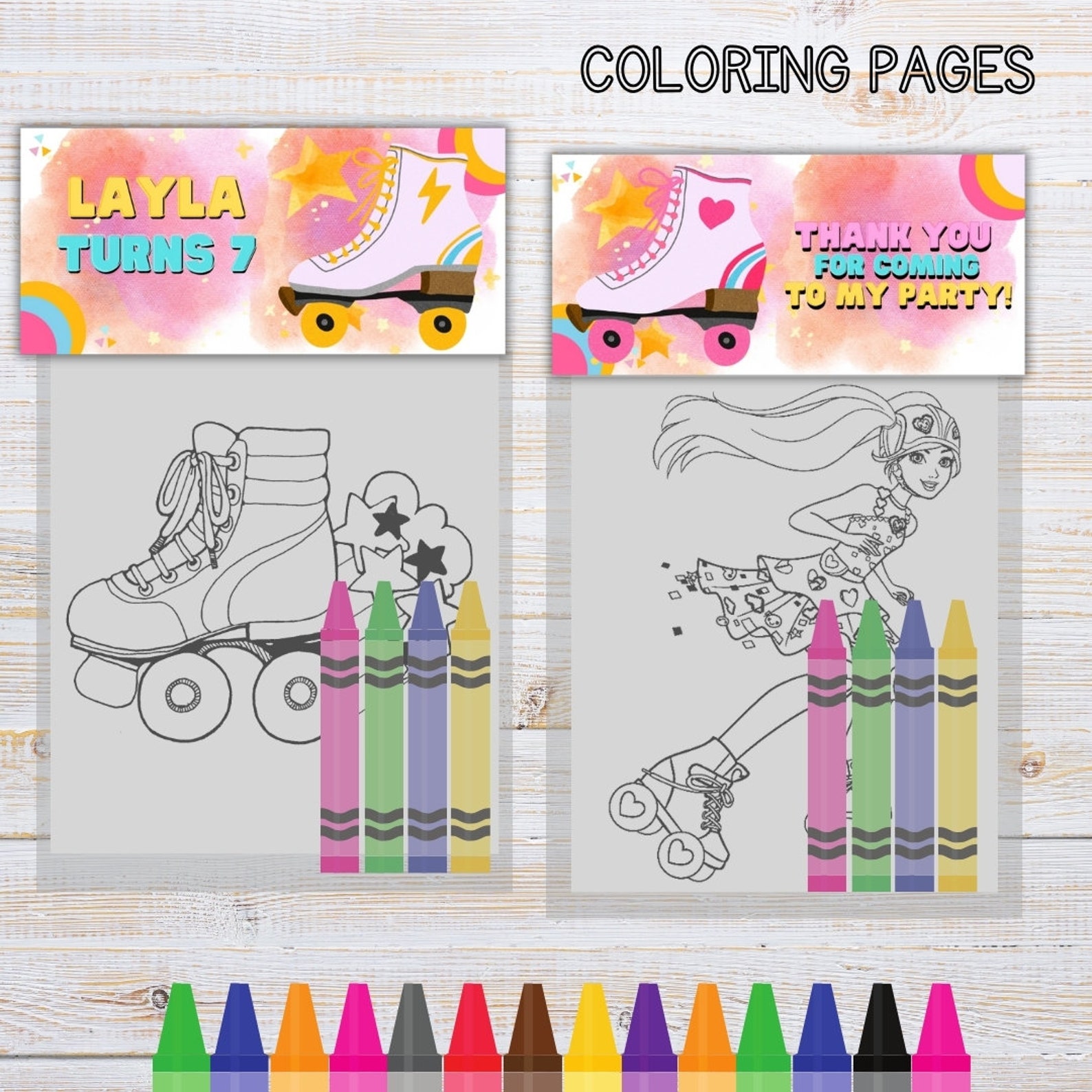 Roller Skates Mini Coloring Pages & Crayons: Birthday Party Favors - Etsy