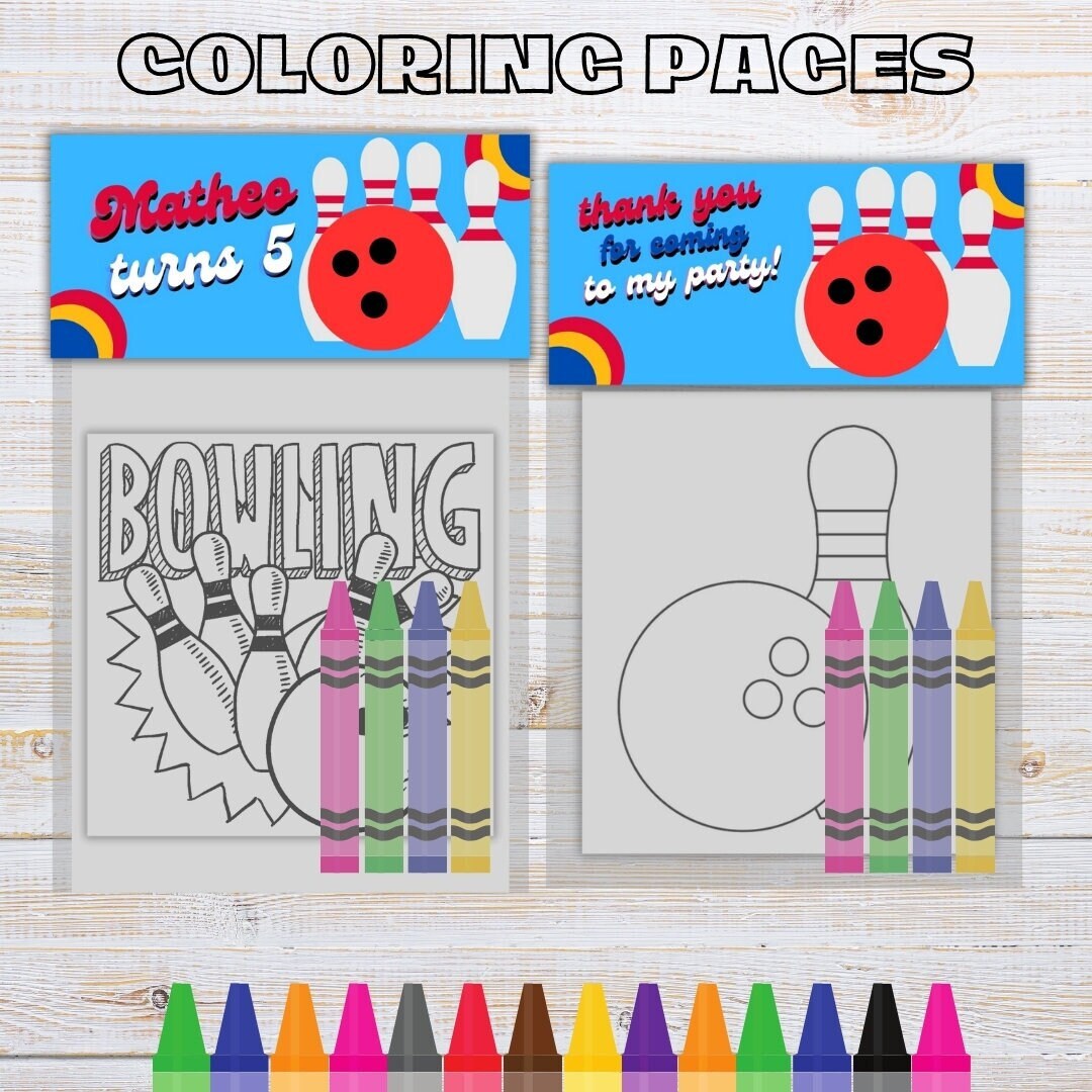 Bowling Party Favors, Mini Coloring Pages and Crayons - Etsy