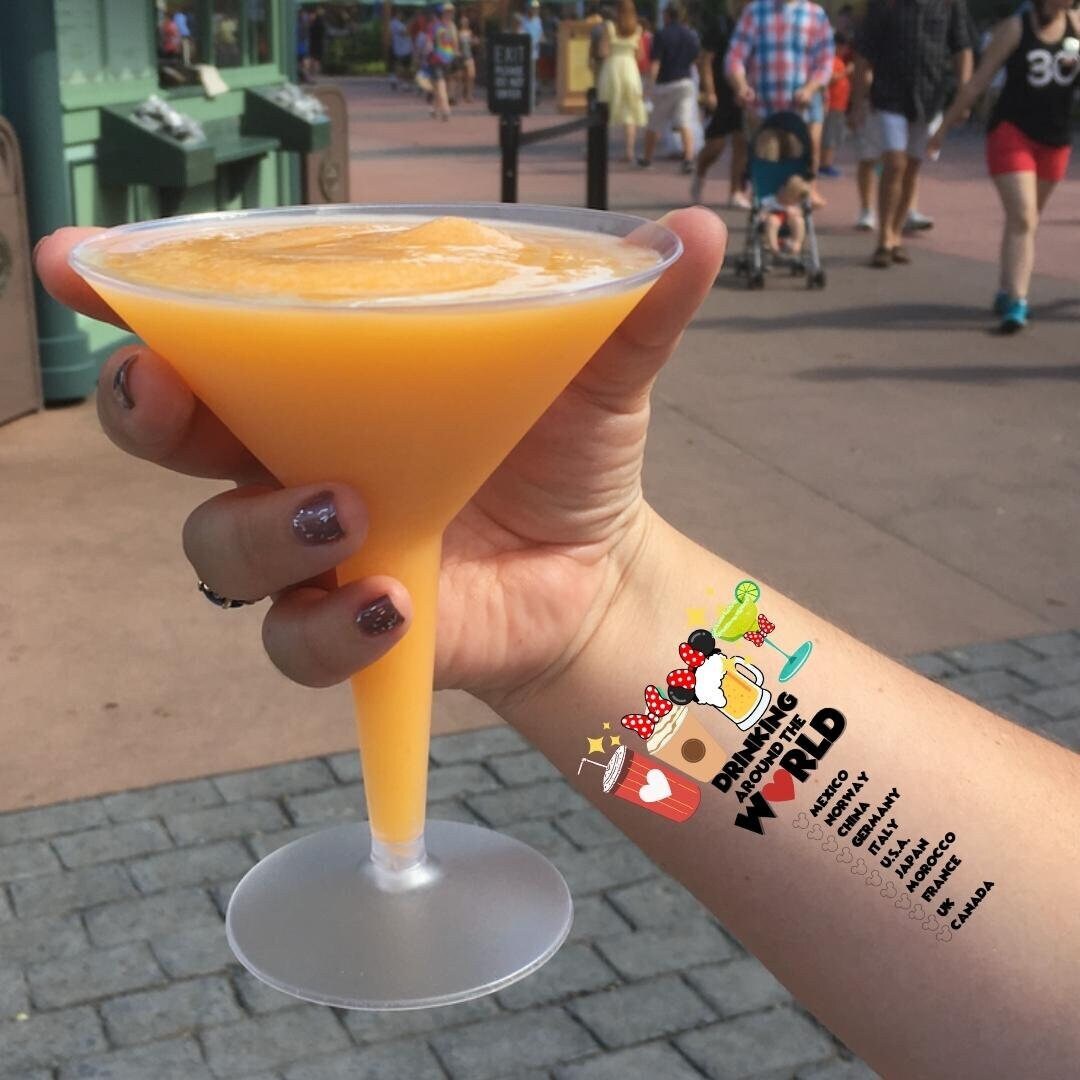 Drinking Around World Tattoo, Epcot World Showcase, Disney Temporary ... Drinking Around World Tattoo, Epcot World Showcase, Disney Temporary ...