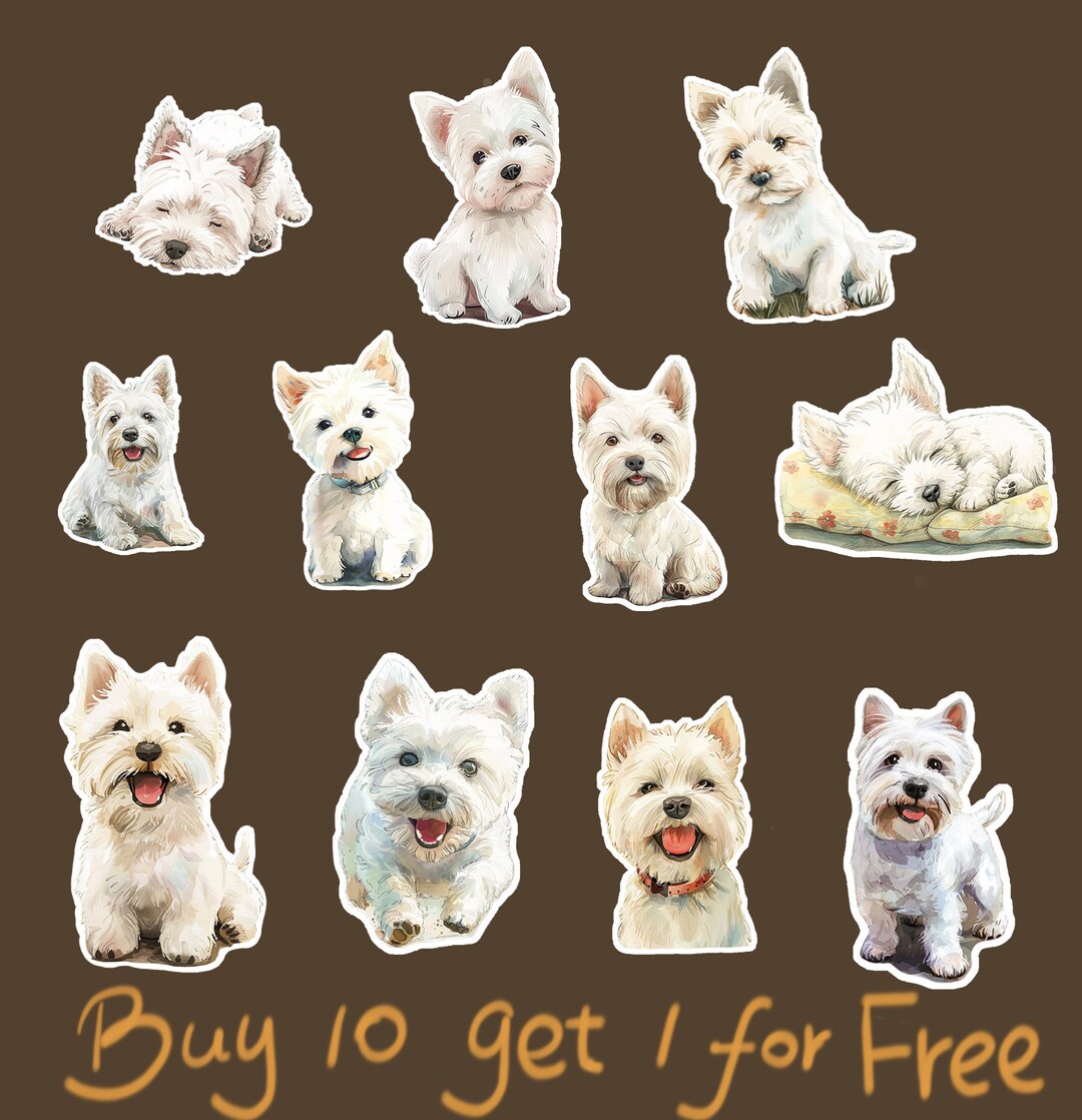 10 PCS Cute Dog Vinyl Stickers, West Highland Stickers, Puppy Stickers ...