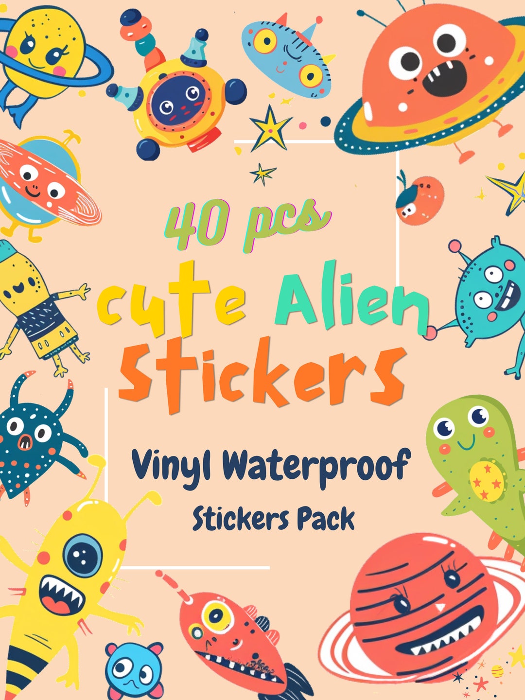 40PCS Cartoon Alien Sticker Pack, Vinyl Sticker, Waterproof Stickers ...