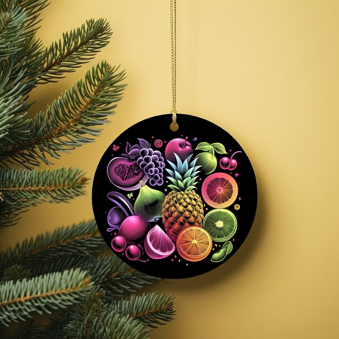 Rainbow Fruit Original Chalk Art Personalized Ornament - Etsy