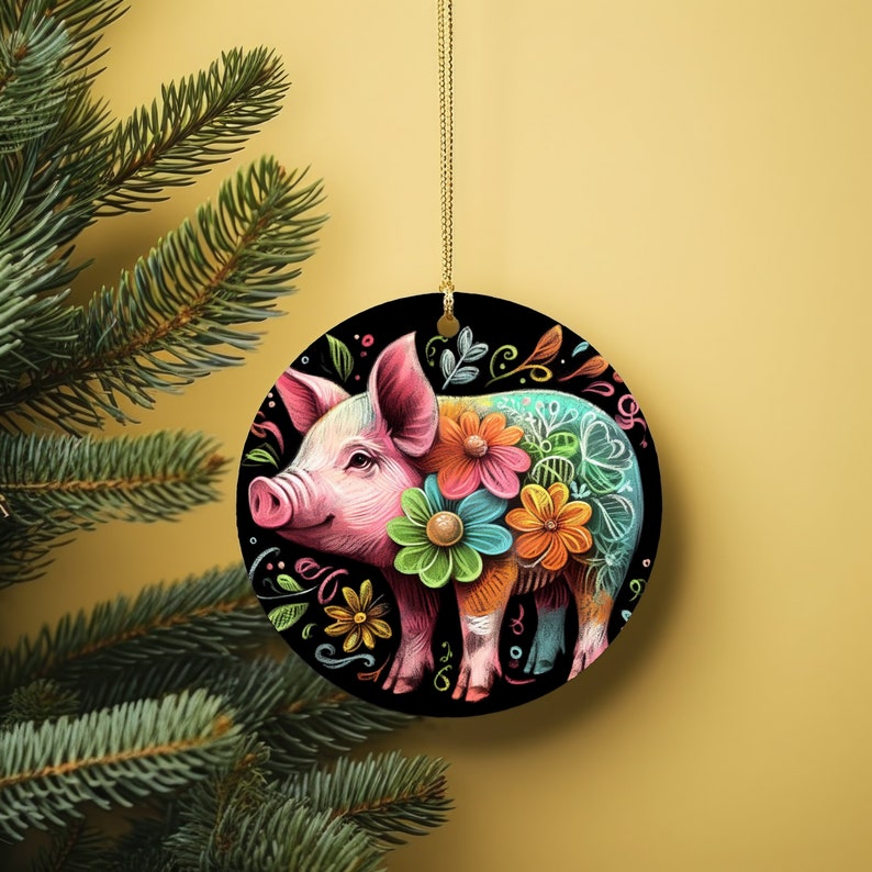 Hippy Pig Original Chalk Art Personalized Ornament - Etsy