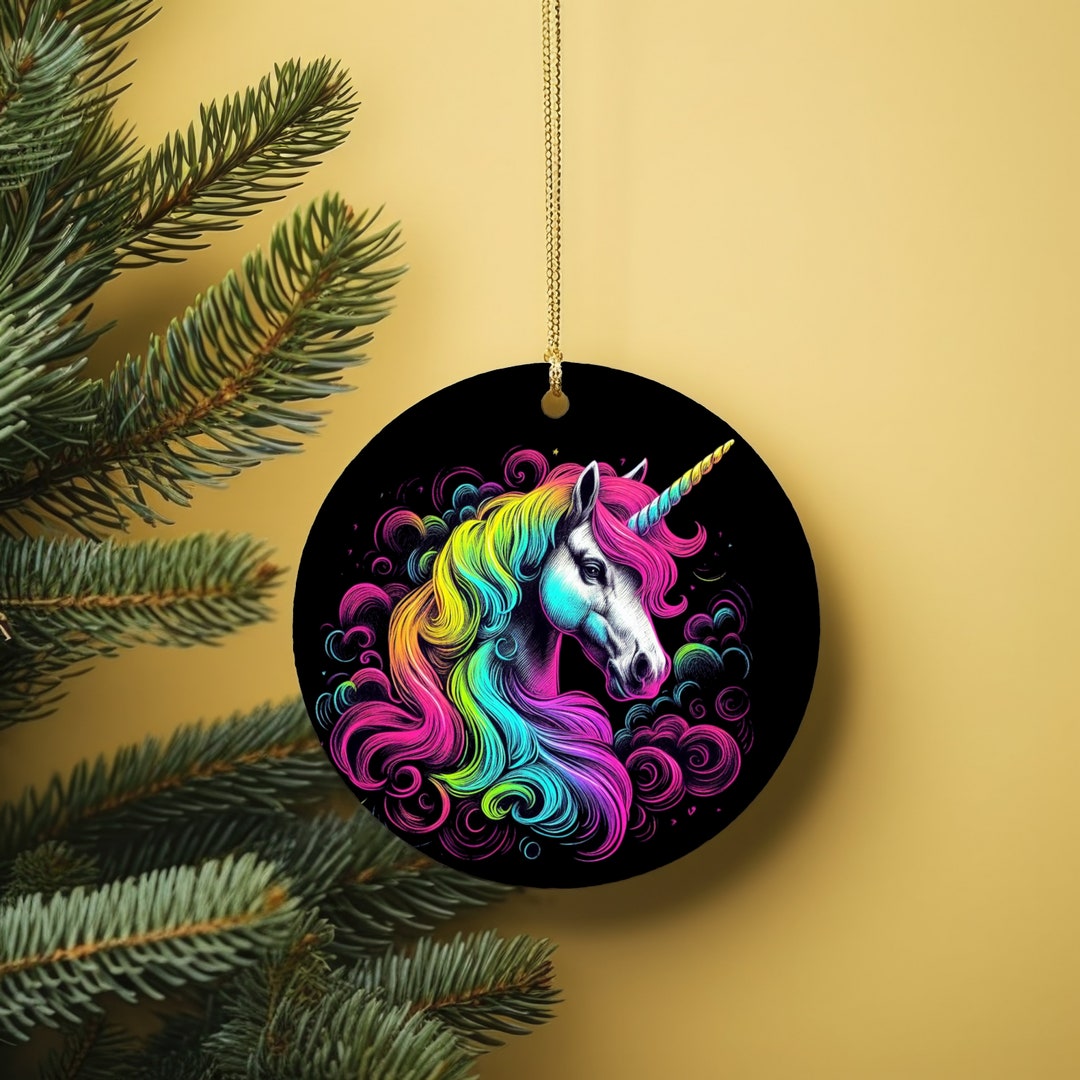 Personalized Neon Rainbow Unicorn Original Chalk Art Ornament - Etsy