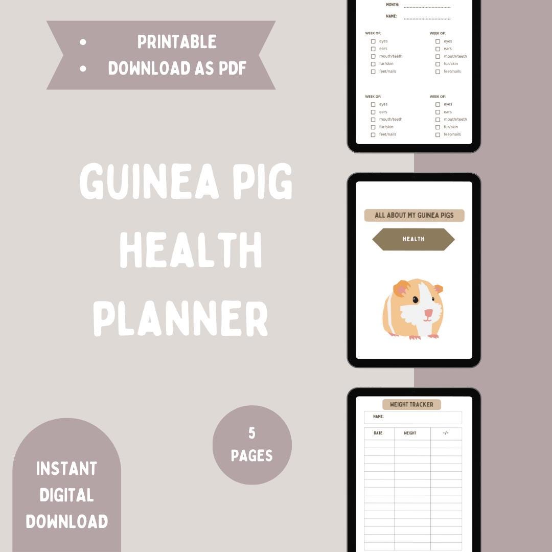 Guinea Pig Health Planner: Checklist, Weight Tracker (digital Download ...
