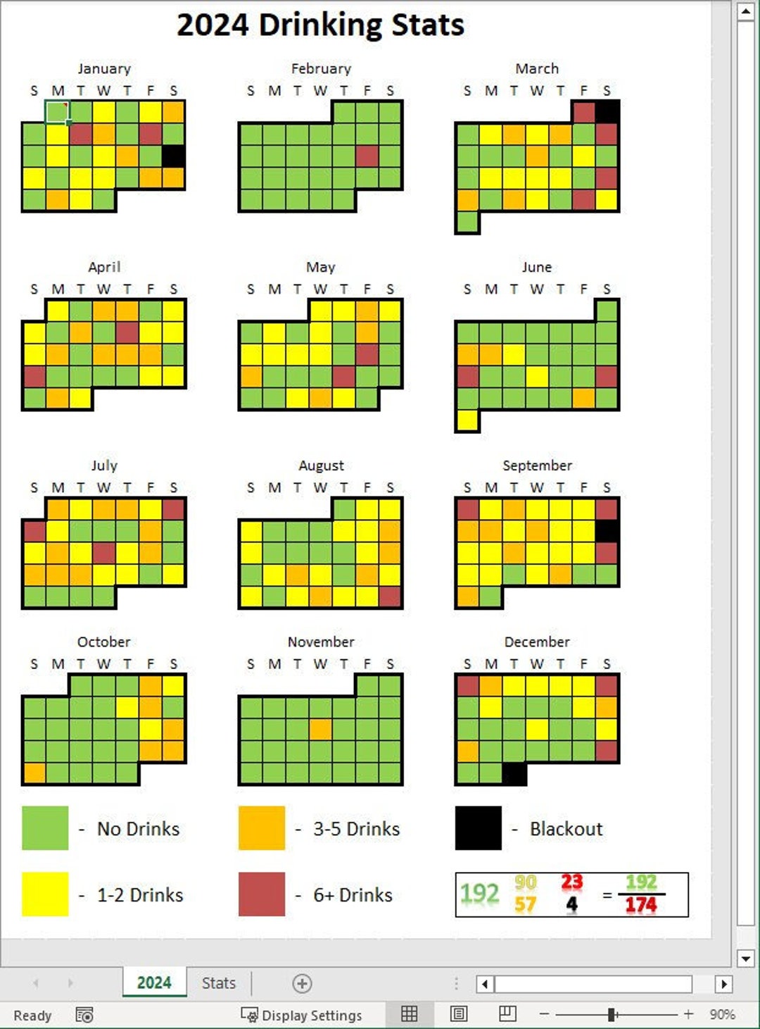 2024 Drink Calendar Excel Spreadsheet Simple Alcohol Tracker - Etsy