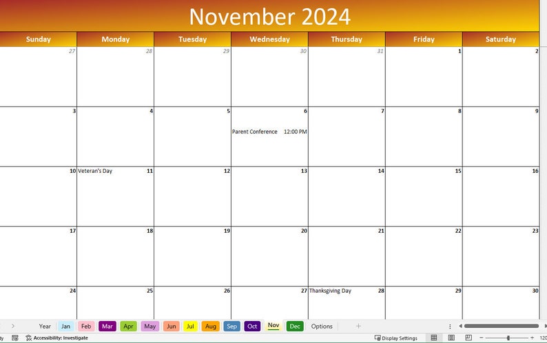 Forever Printable Calendar | Simple Excel Spreadsheet | Digital ...