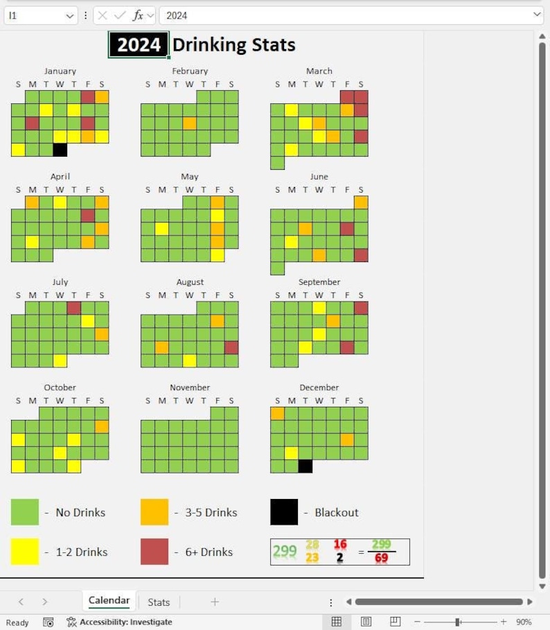 Drink Calendar Excel Spreadsheet | Simple Alcohol Tracker - Etsy