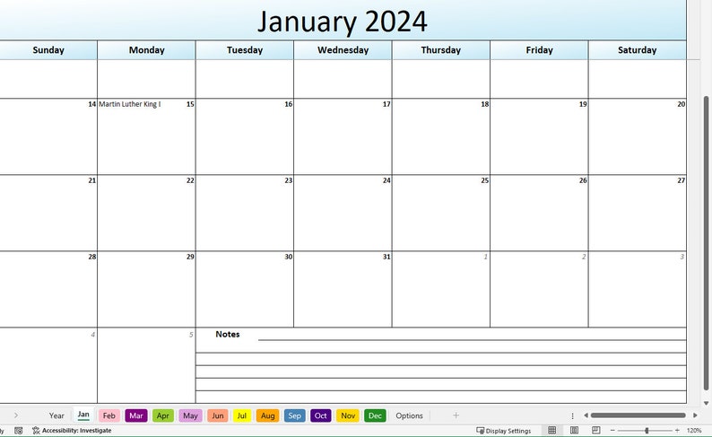 Forever Printable Calendar | Simple Excel Spreadsheet | Digital ...