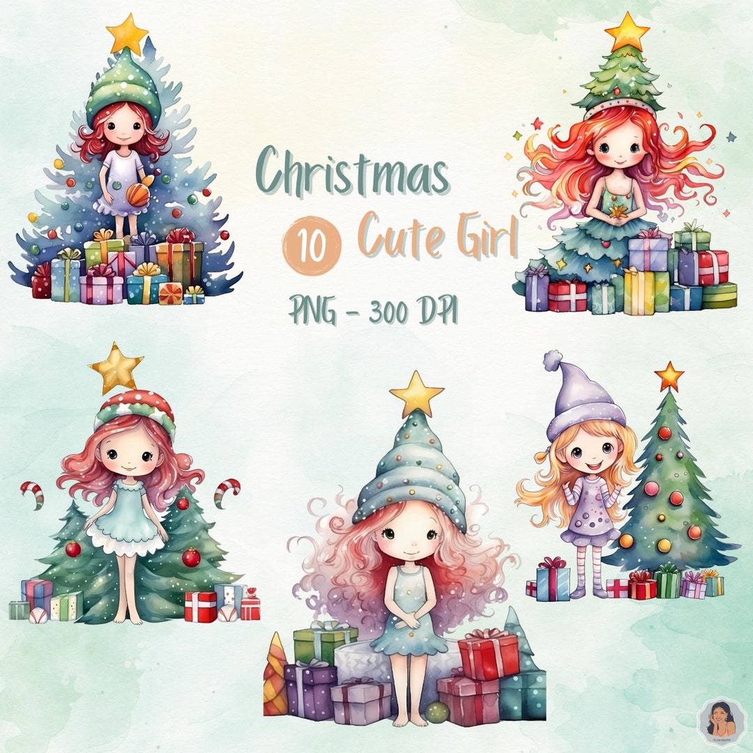 Christmas Cute Girls Clipart PNG Christmas for Girl - Etsy