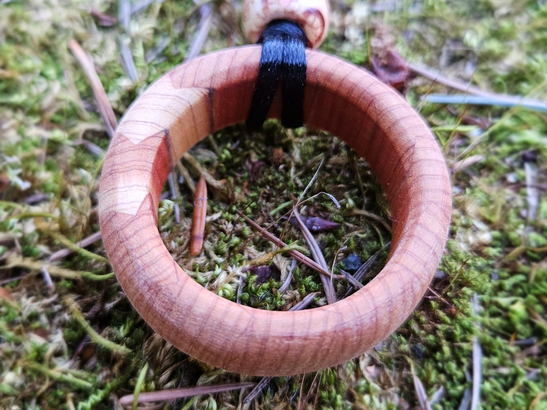 Cedar Wood Spirit Ring Pendant Necklace, Hand Carved and Finished ...