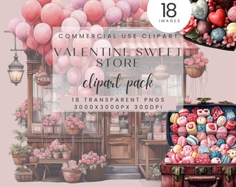 Valentines Day Sweet Store Clipart, Valentine Watercolor Candy Heart ...