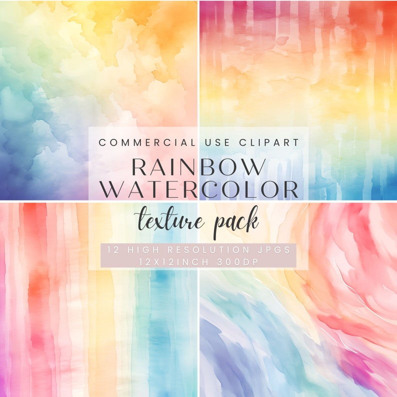 Rainbow Texture Pack, Rainbow Colors Watercolor, Jpeg, Commercial Use ...
