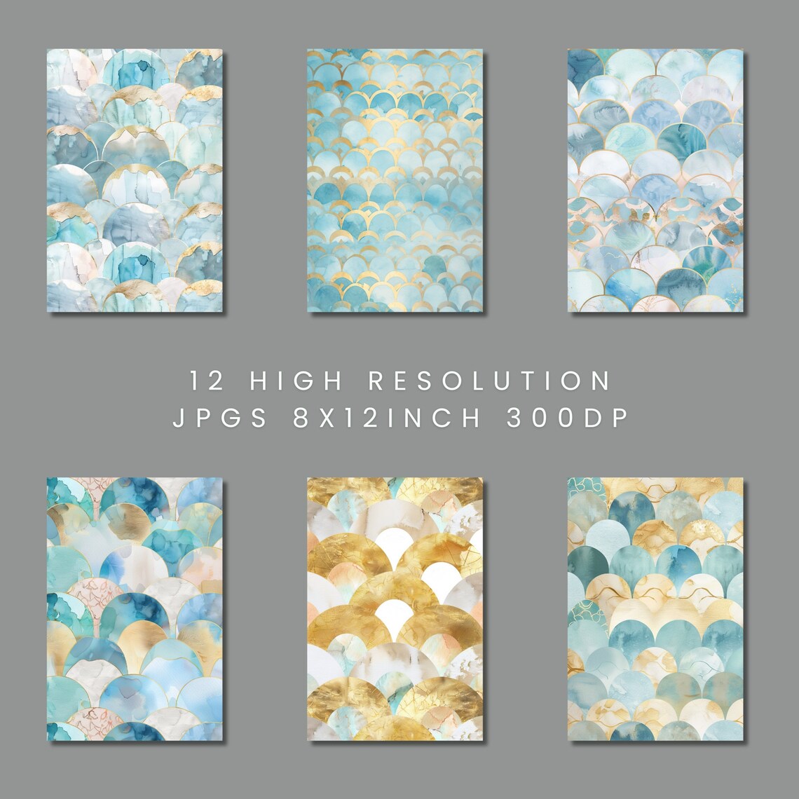 Watercolor Vintage Arches Digital Paper, Retro Clip Art, Gold, Blue ...