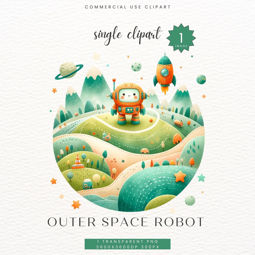 Outer Space Robot Clipart, Digital Download, Planet, Babyshower Clip ...