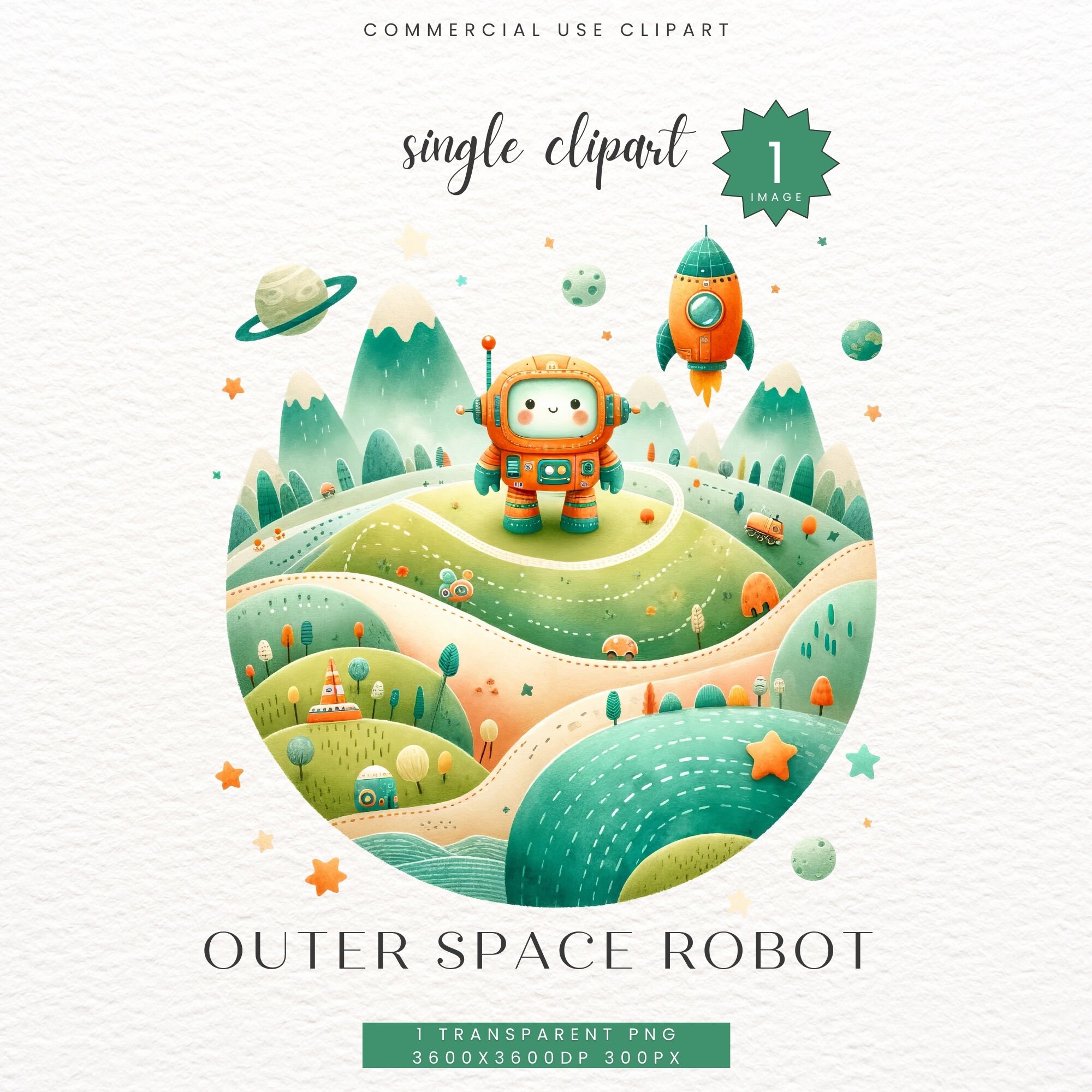 Outer Space Robot Clipart, Digital Download, Planet, Babyshower Clip Art, Nursery Decoration ...