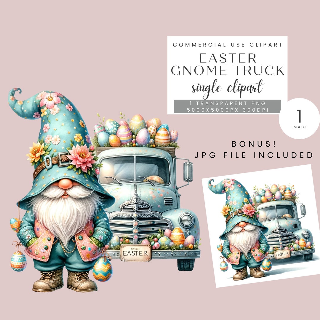 Flower Spring and Easter Gnome Clipart, Eggs Truck Flowers Gnomes ...