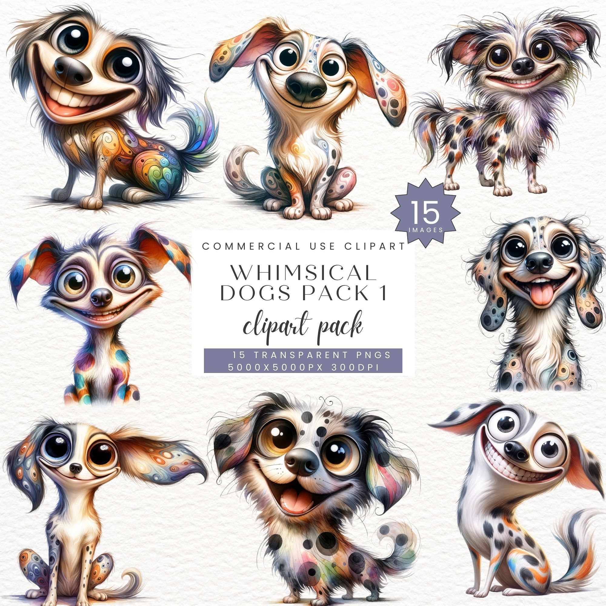 Quirky Dogs Clipart, Whimsical Cute Funny Dog Clip Art, Quirky Pup Art ...