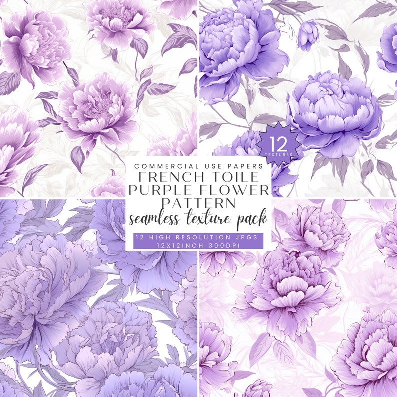 Toile De Jouy Digital Paper JPG, Watercolor Purple Chinoiserie ...