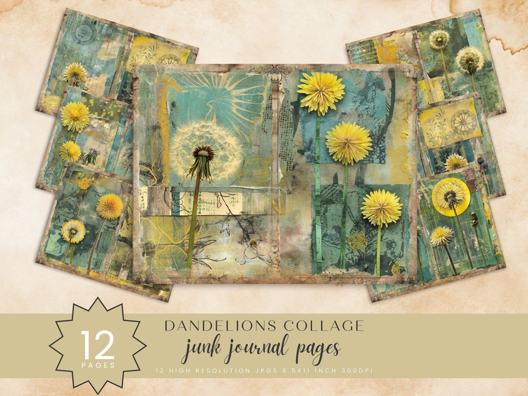 Dandelions Collage Junk Journal Pages, Scrapbooking Paper, Printable ...