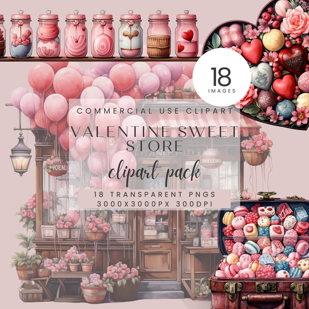 Valentines Day Sweet Store Clipart PNG, Valentine Watercolor Candy ...