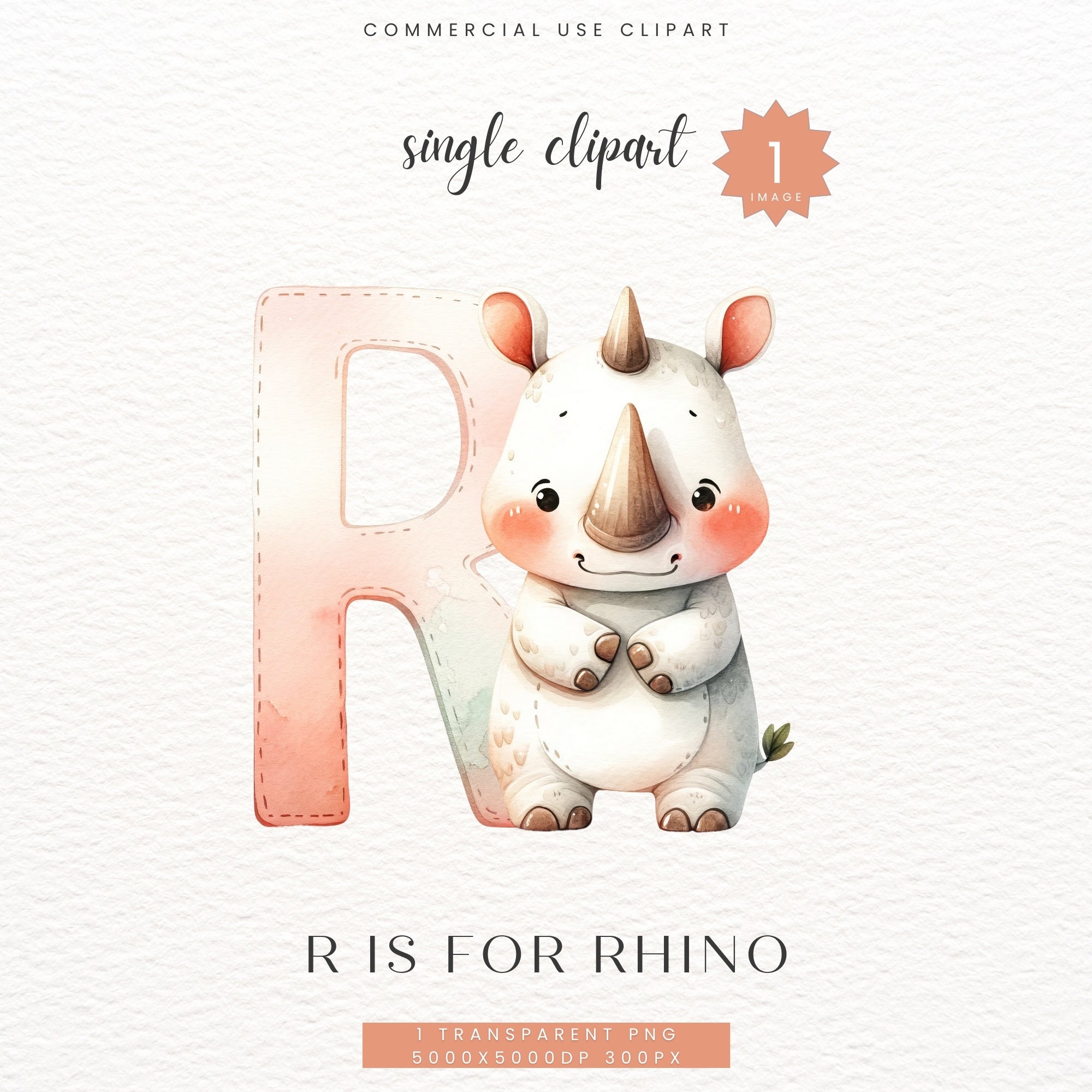 Rhino Alphabet Clipart, Baby Boy Girl Peach Shower Gift, Nursery Child ...