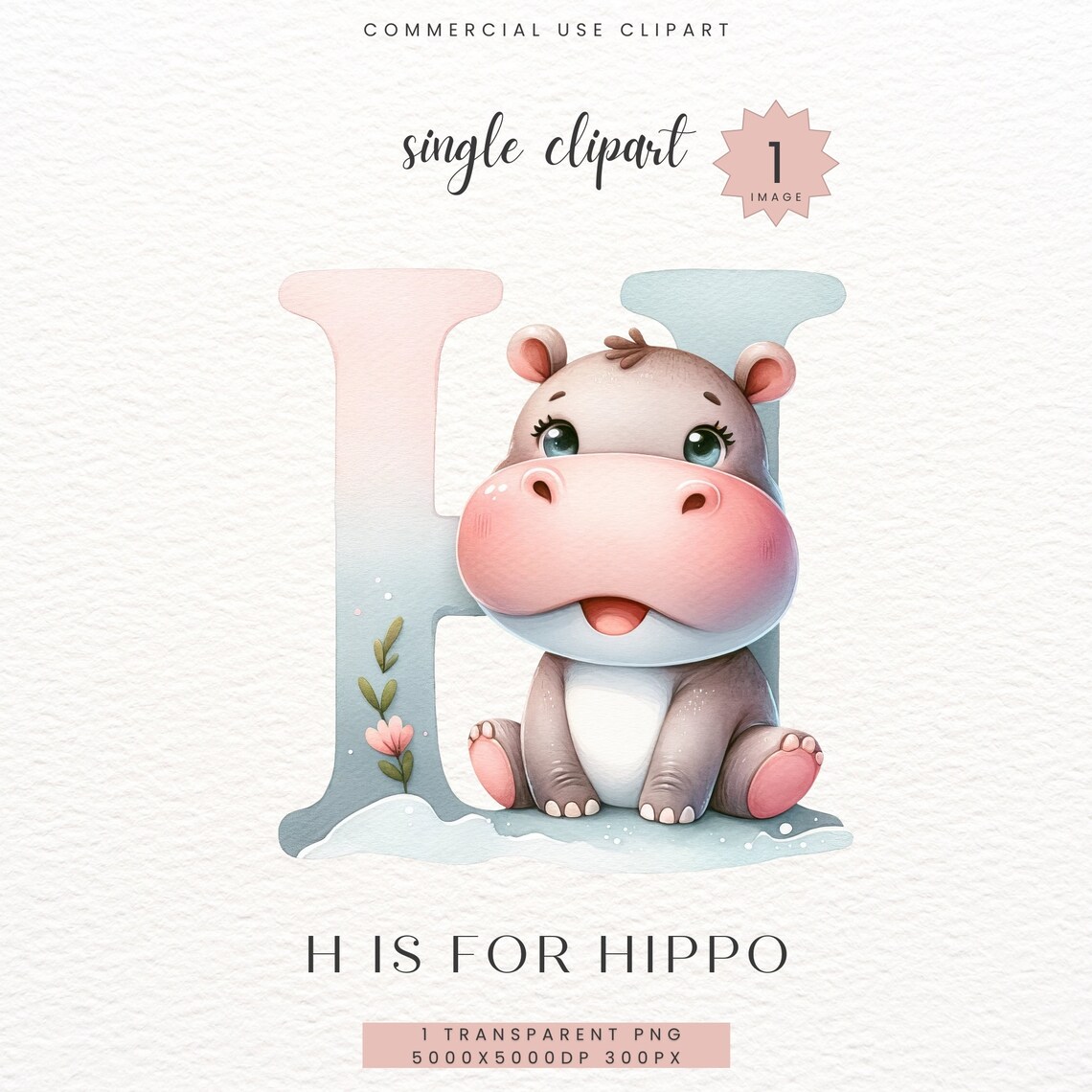 Hippo Alphabet Clipart, Baby Boy Girl Shower Gift, Blue Nursery Child ...