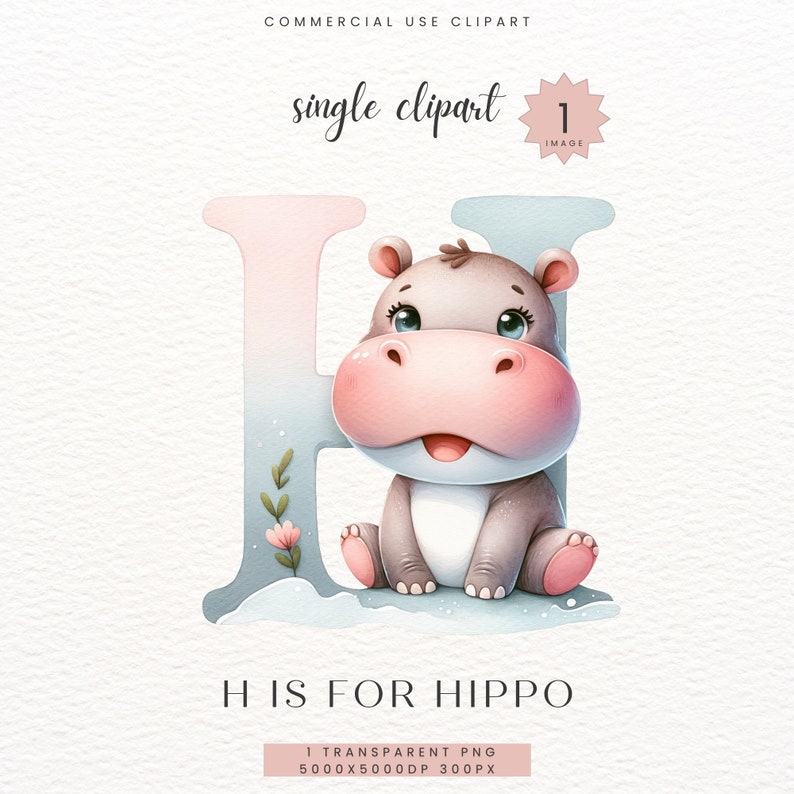 Hippo Alphabet Clipart, Baby Boy Girl Shower Gift, Blue Nursery Child ...