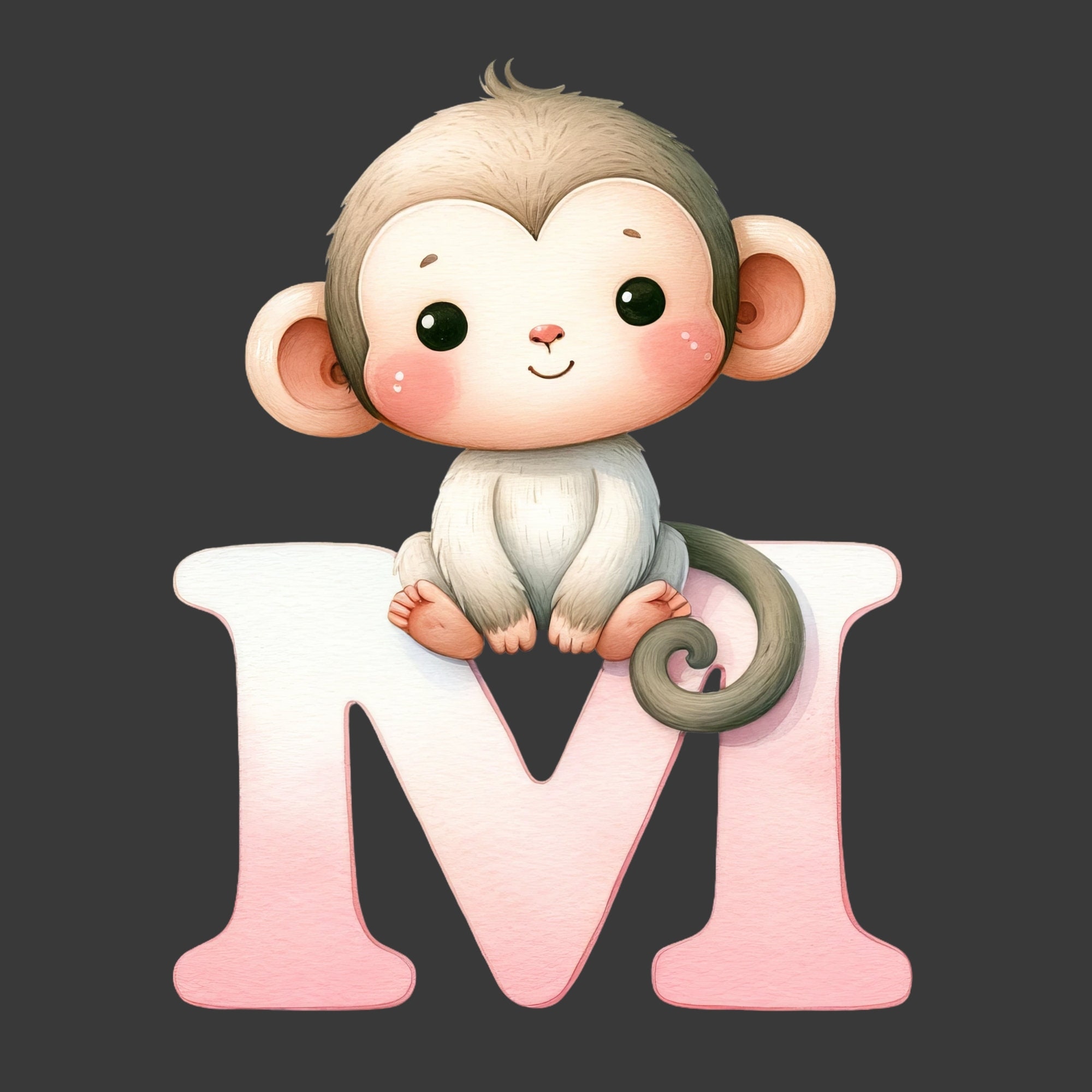 Monkey Alphabet Clipart, Baby Boy Girl Shower Gift, Nursery Child Room ...