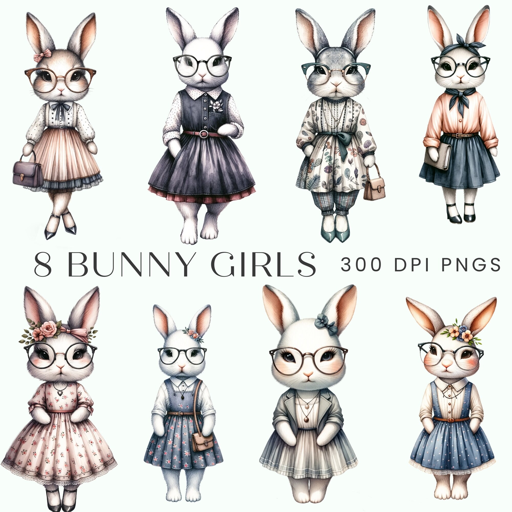 Easter Bunny With Glasses Clipart, Hipster Clip Art, Bunnies ...