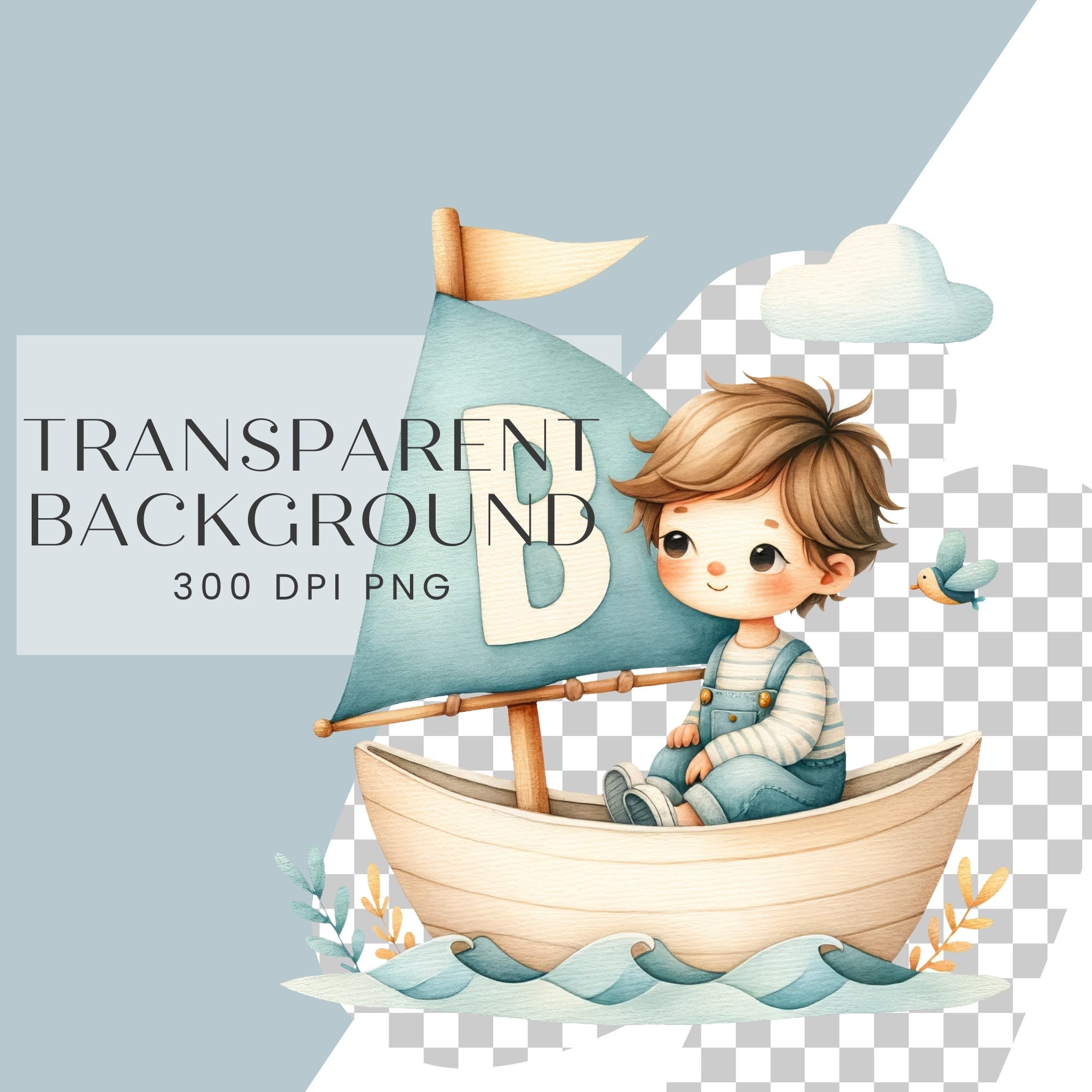 Alphabet Print Sail Boat Little Baby Boy Sailing on Water, Shower Gift ...