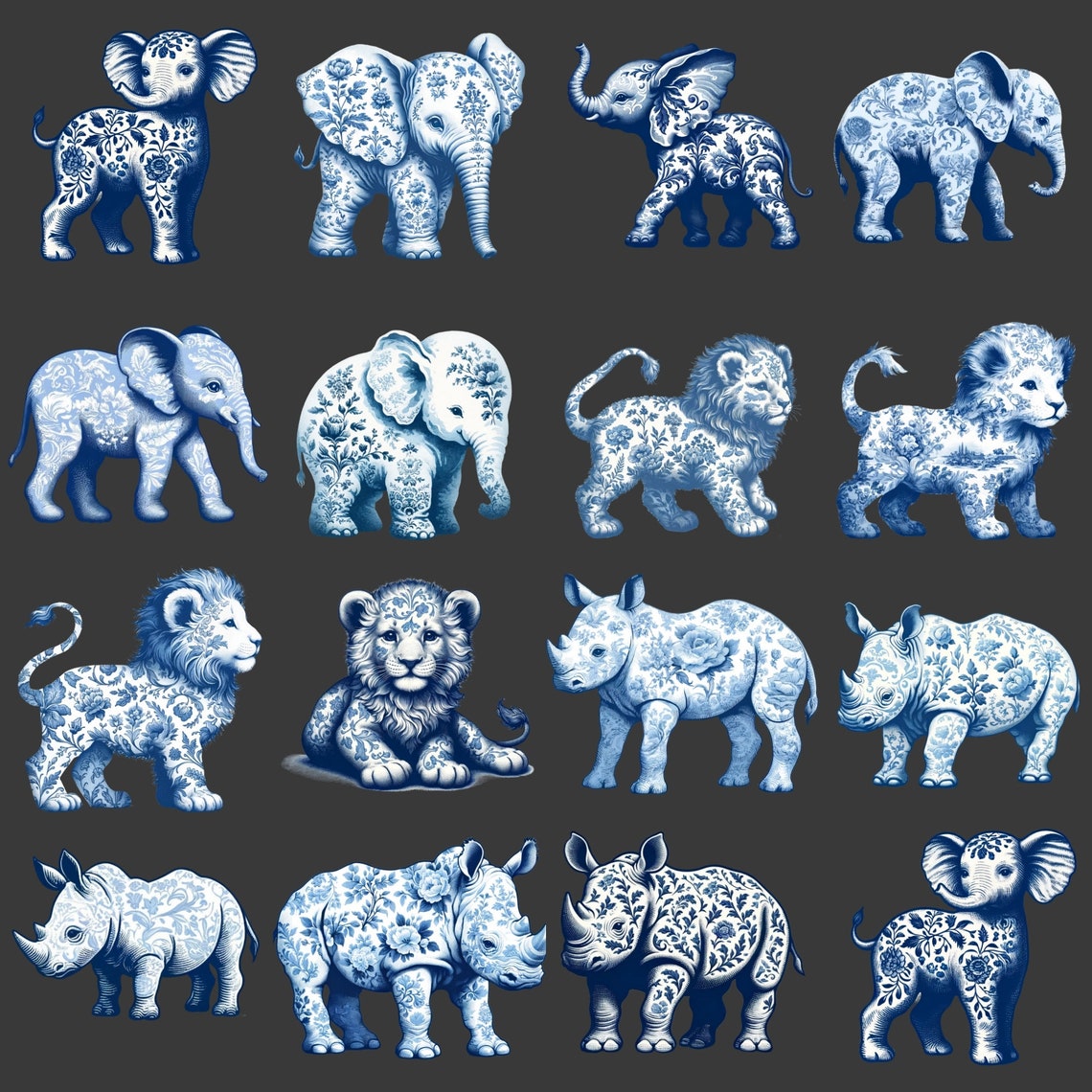 Safari Toile Baby Shower, Toile Blue Baby Animals, Leapard, Lion ...