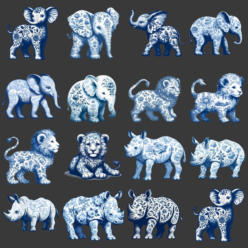 Safari Toile Baby Shower, Toile Blue Baby Animals, Leapard, Lion ...