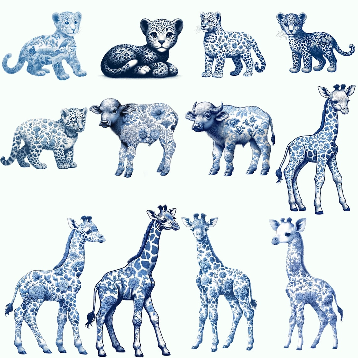 Safari Toile Baby Shower, Toile Blue Baby Animals, Leapard, Lion ...