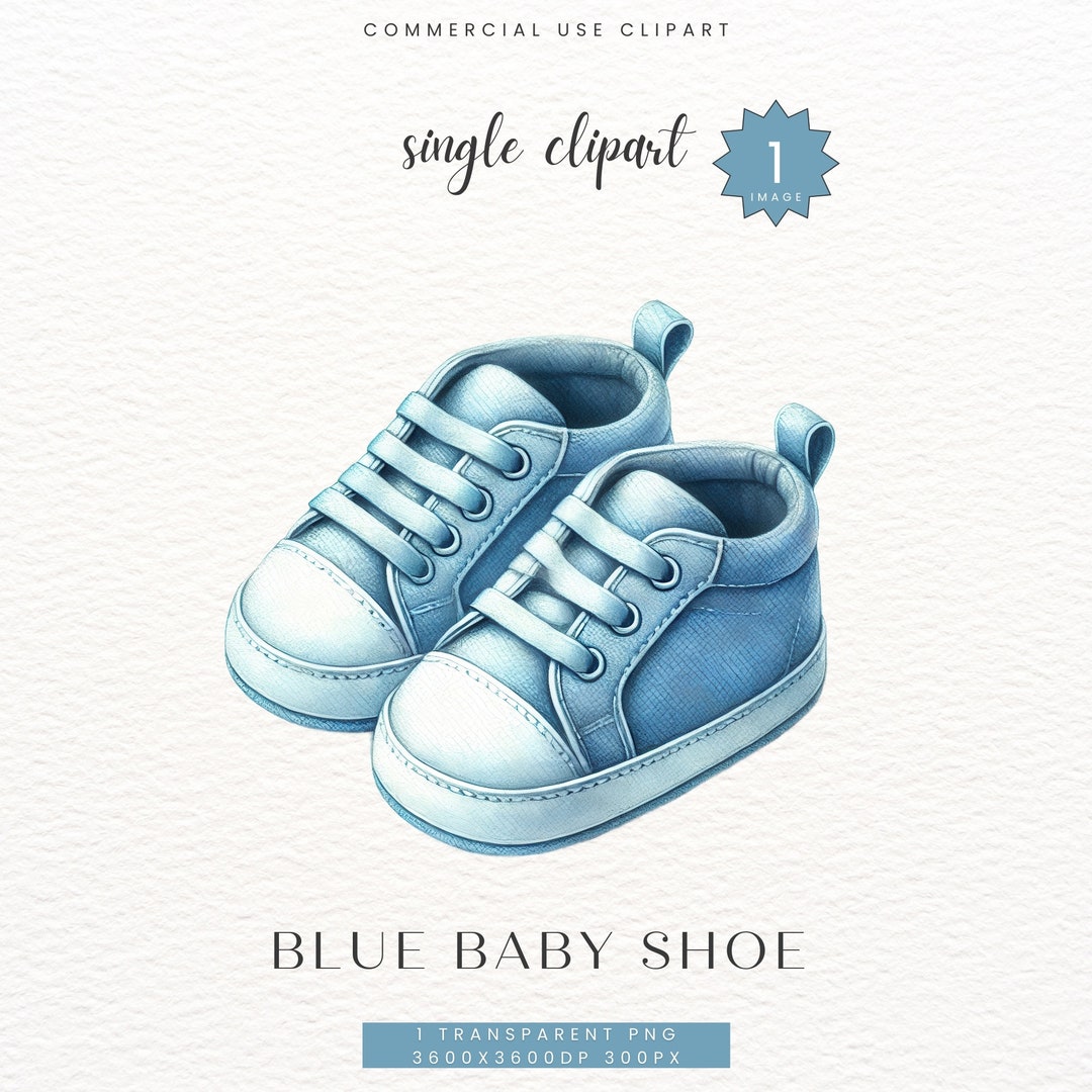 Blue Baby Shoe Clipart, Sneaker Babyshower Clip Art, Watercolor ...