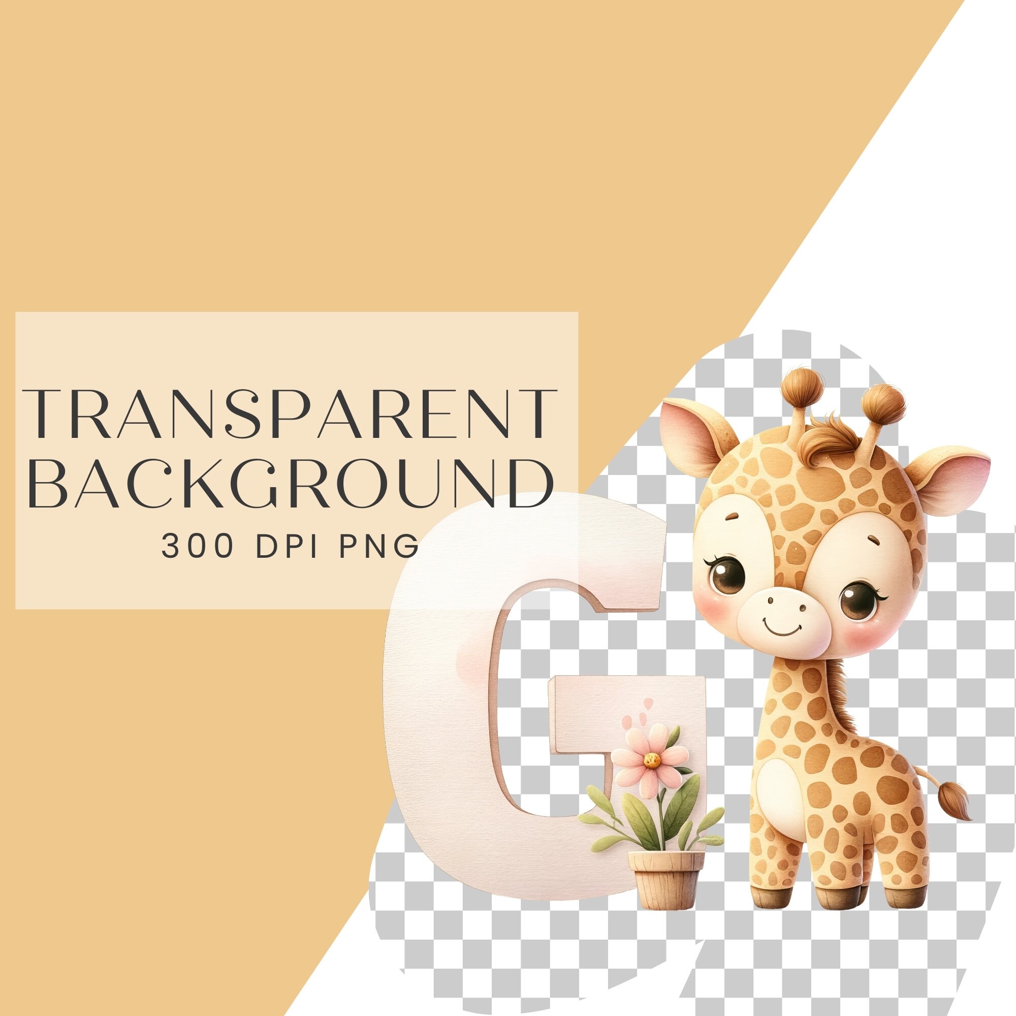 Giraffe Alphabet Clipart, Baby Boy Girl Shower Gift, Yellow Nursery ...