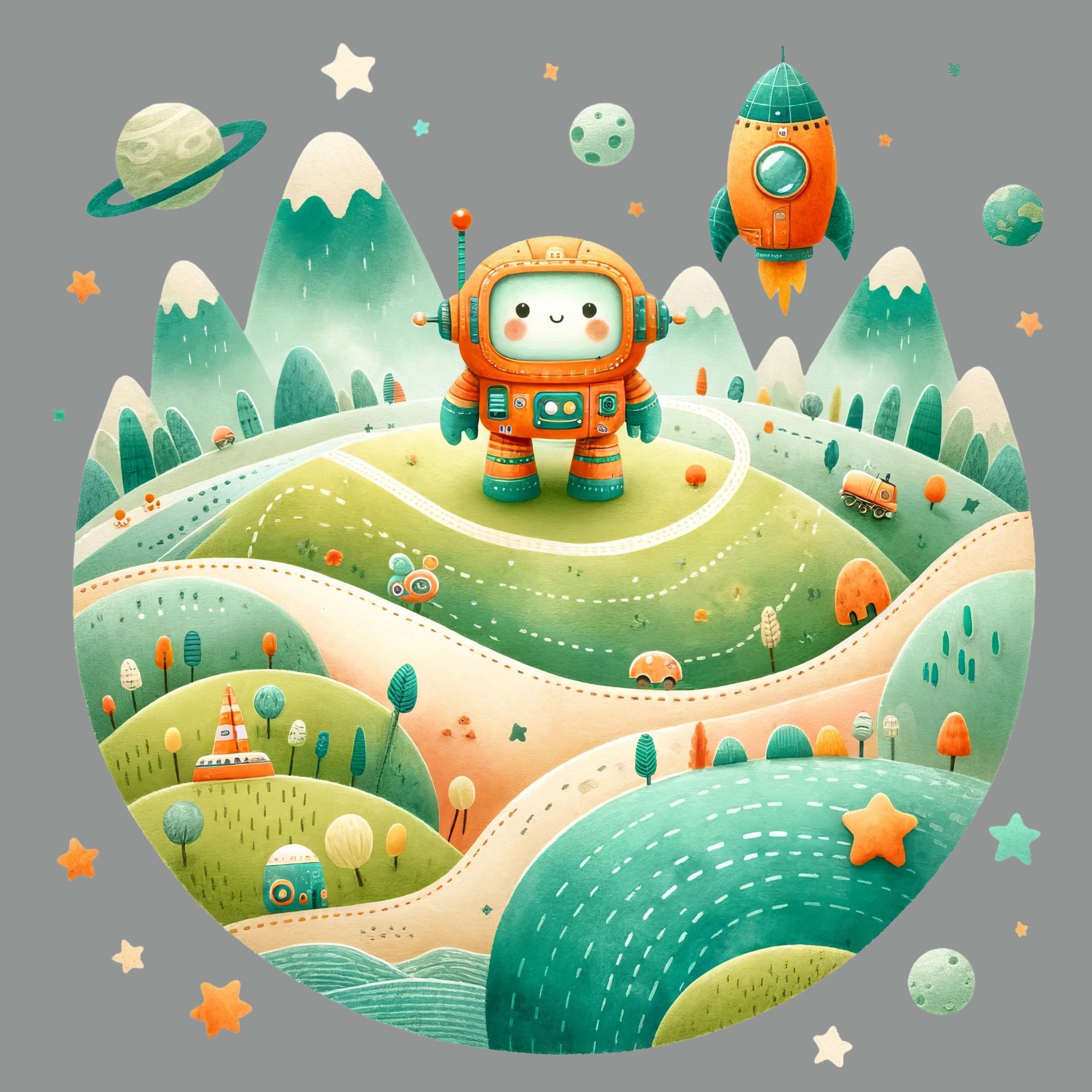 Outer Space Robot Clipart, Digital Download, Planet, Babyshower Clip ...