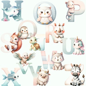 Cute Animal Alphabet Clipart, Watercolor Clip Art Collection, Nursery ...