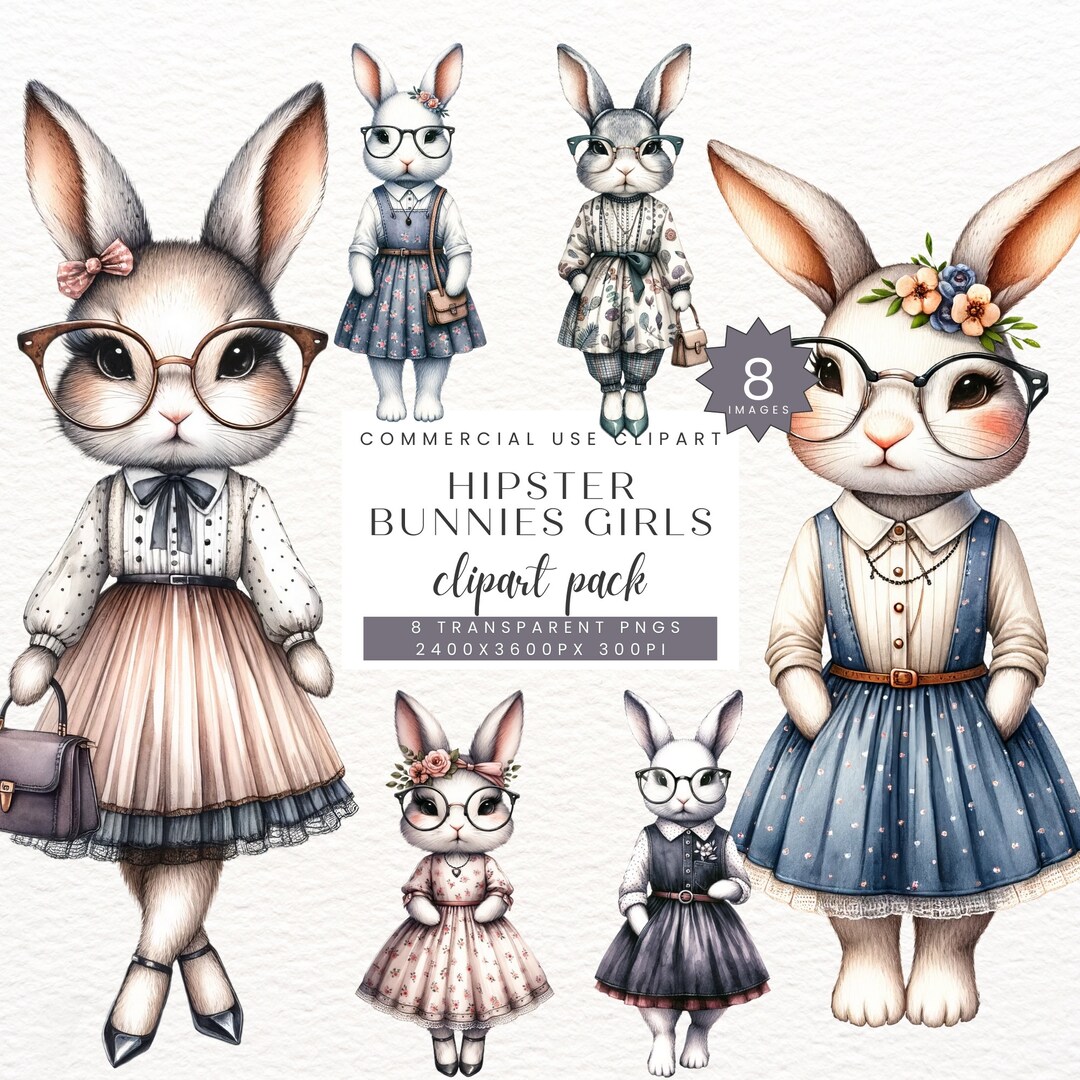 Easter Bunny With Glasses Clipart, Hipster Clip Art, Bunnies ...