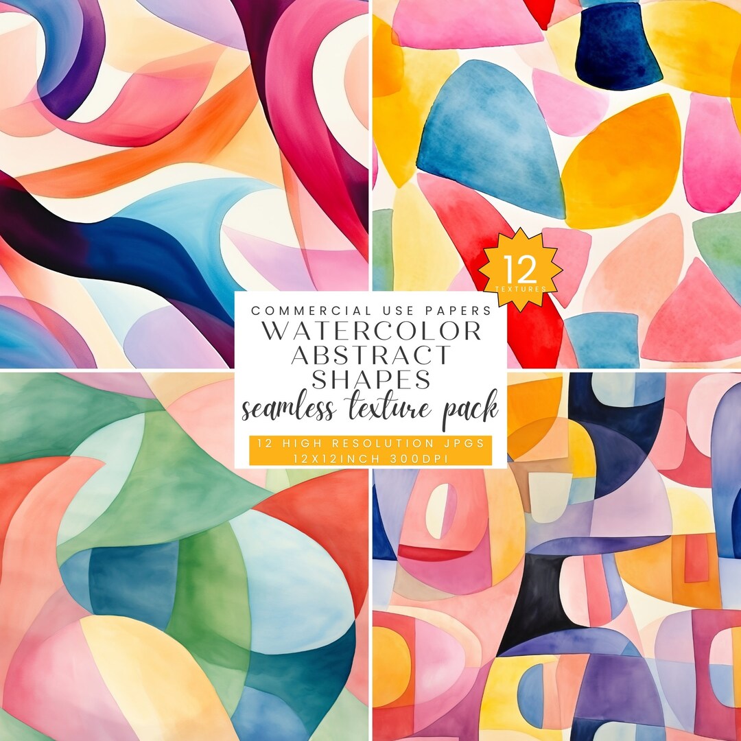 Watercolor Abstract Shapes Digital JPG, Seamless Abstract Patterns ...