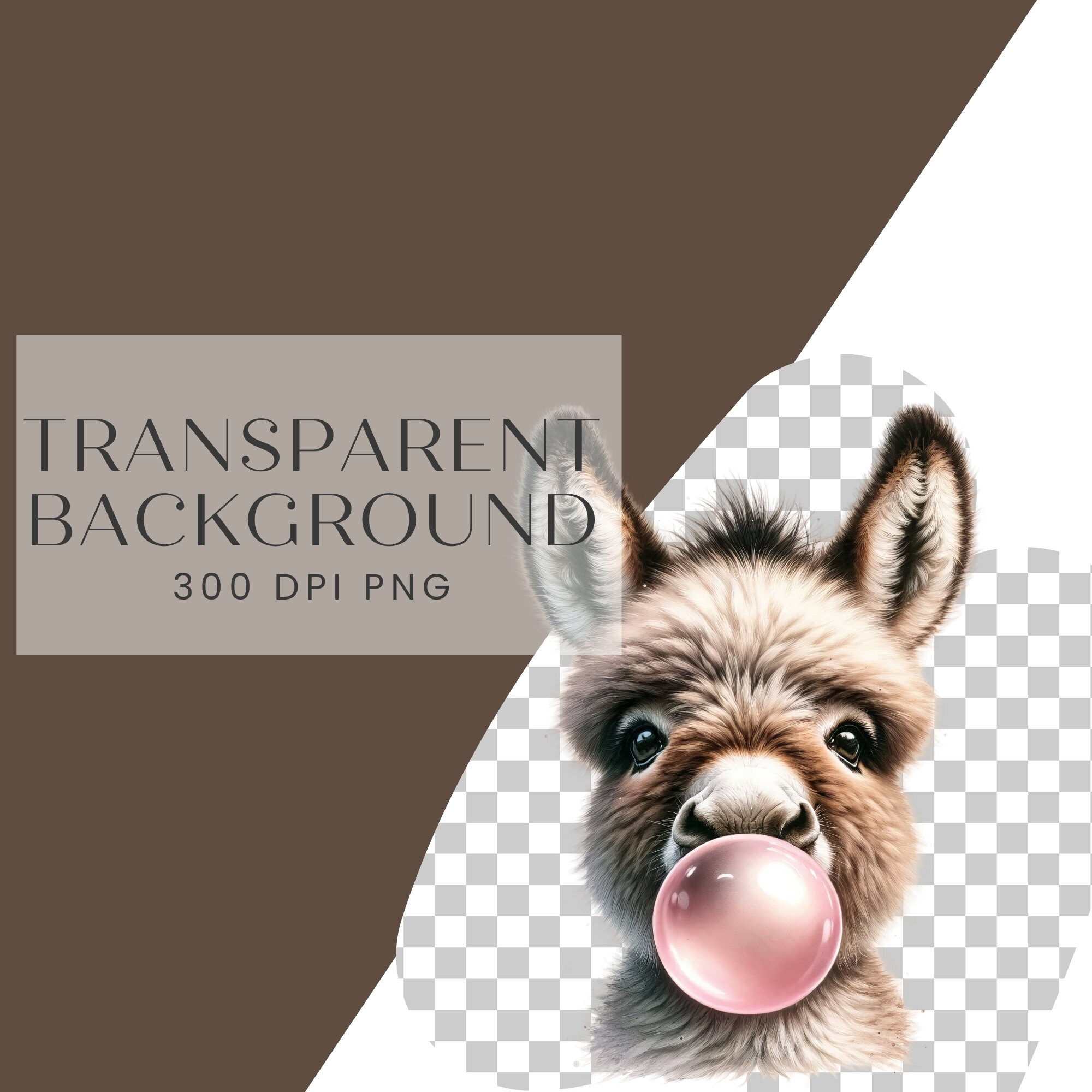 Bubble Blowing Donkey PNG, Quirky Printable Art, Pink Bubble Gum ...