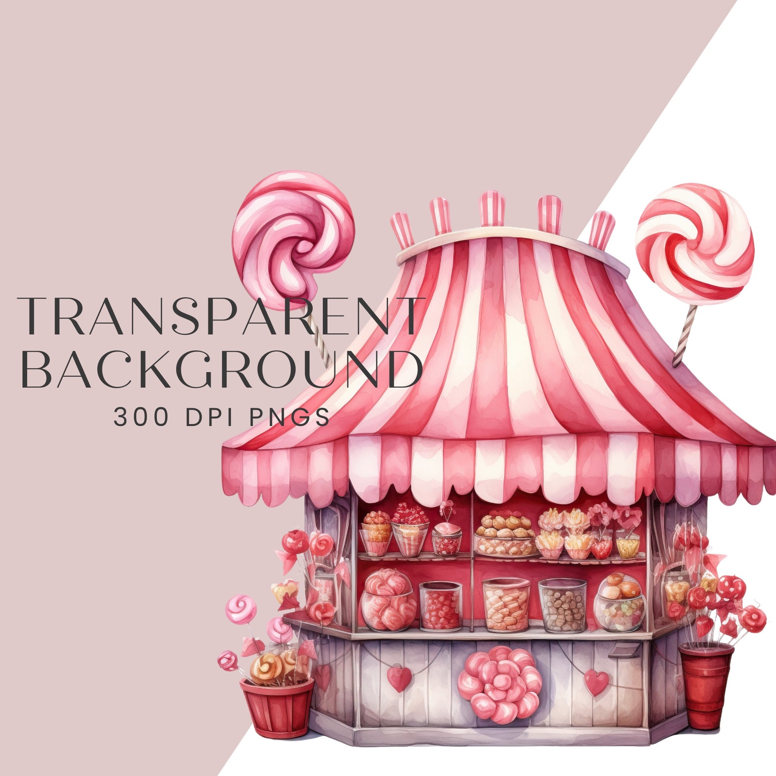 Valentines Day Sweet Store Clipart, Valentine Watercolor Candy Heart ...